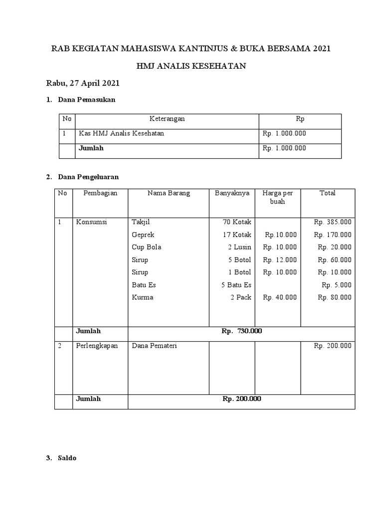 Rab Kegiatan Mahasiswa Kantinjus & Buka Bersama 2021 | PDF