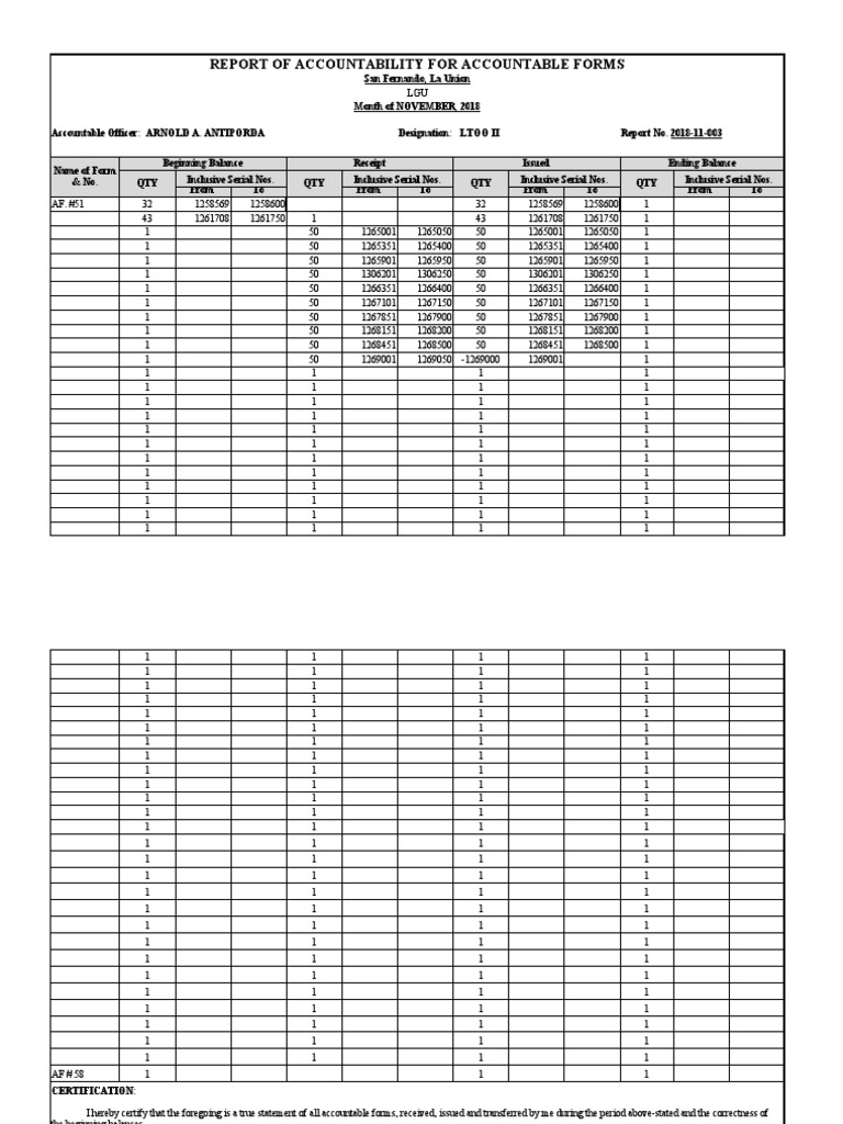 LGU Report on Accountable Forms in November 2018 | PDF | Business