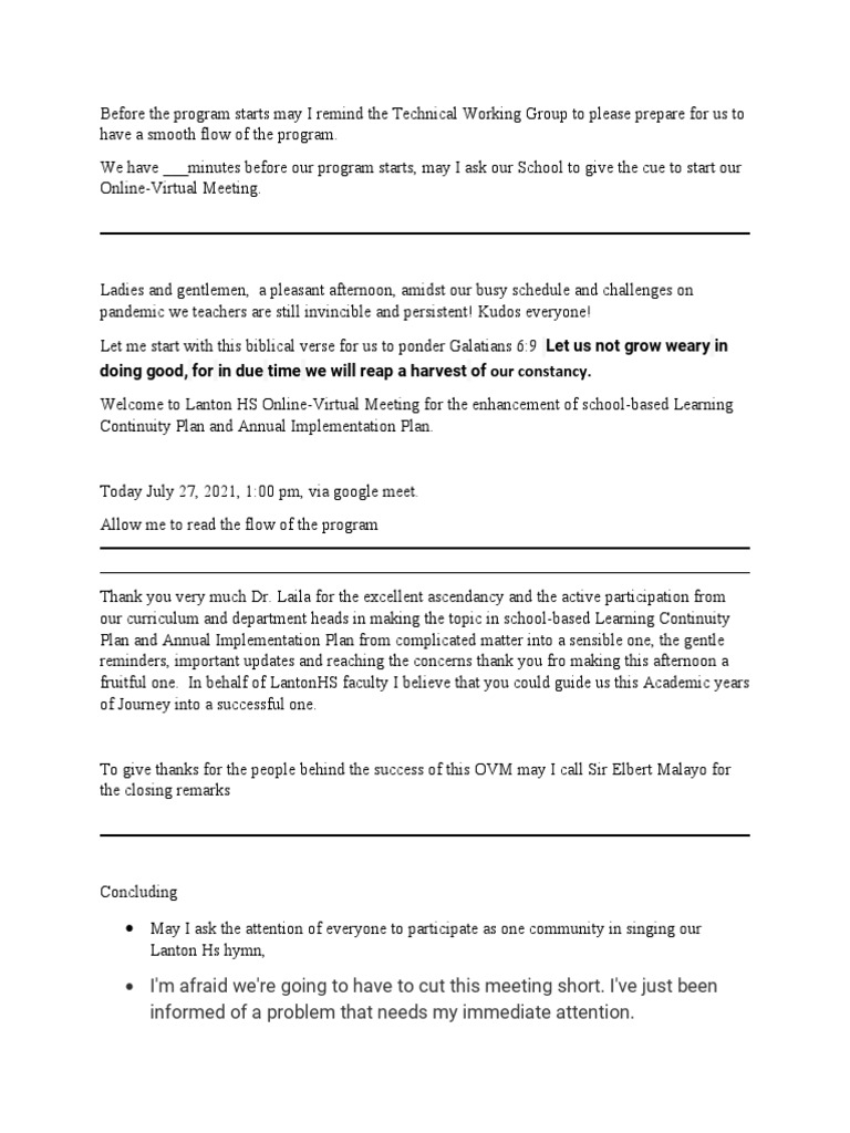 EMCEE SCRIPT Meeting | PDF