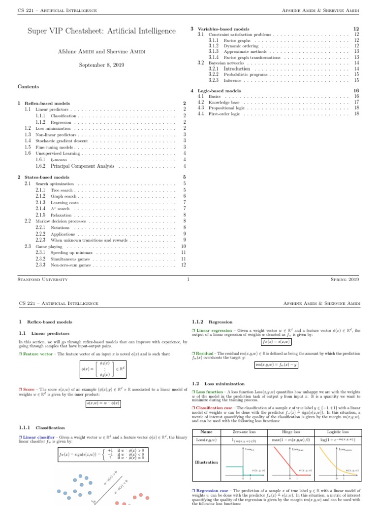 Super Cheatsheet Artificial Intelligence | PDF | Machine Learning | Cybernetics