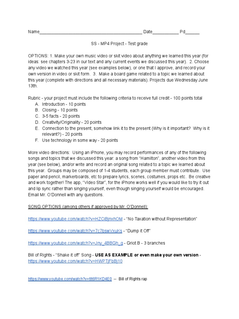 SS - Video Project MP4 Test Grade | Download Free PDF | Hamilton ...