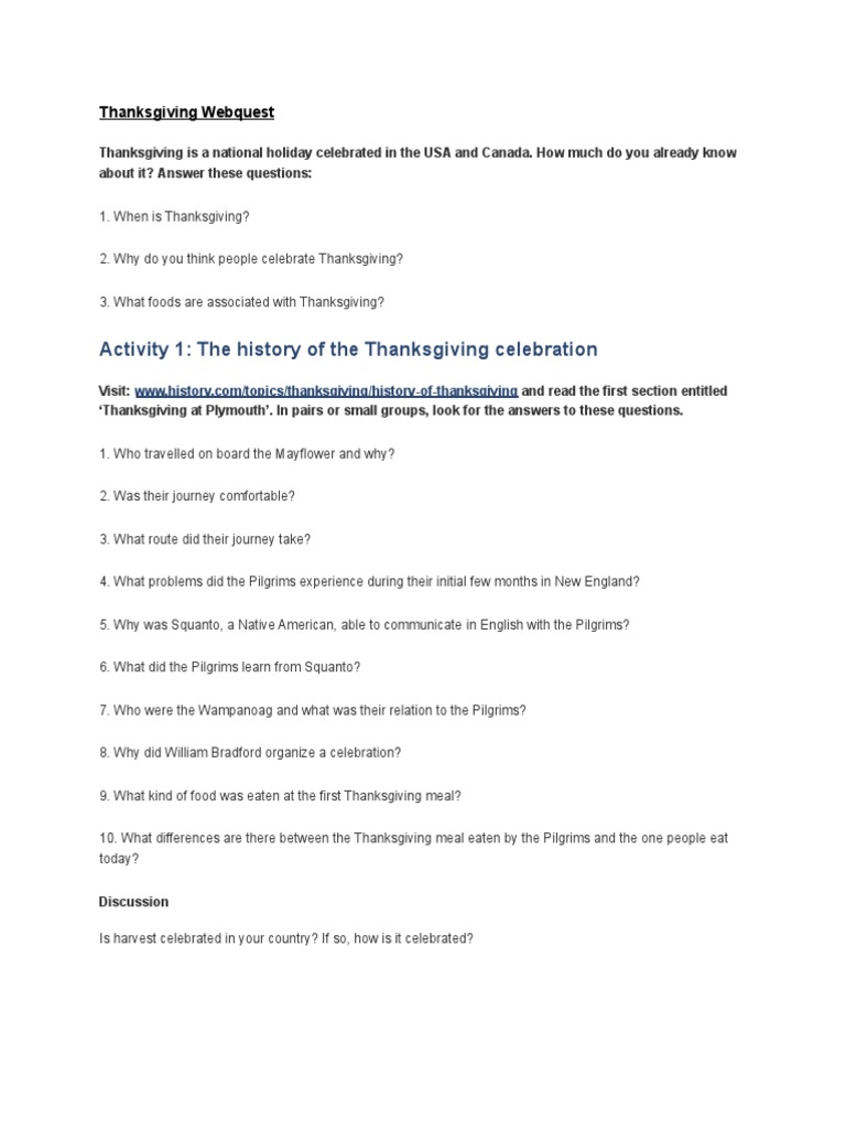 Thanksgiving Webquest - Arya Soni | PDF | Thanksgiving | Foods