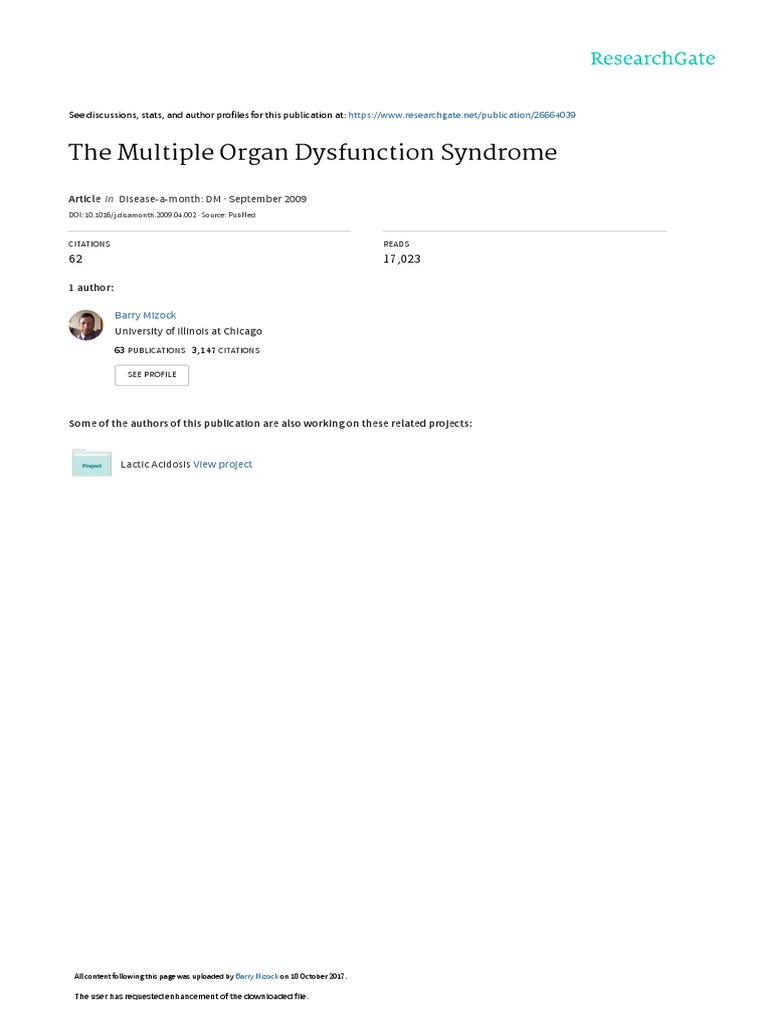 The Multiple Organ Dysfunction Syndrome: Disease-A-Month: DM September ...
