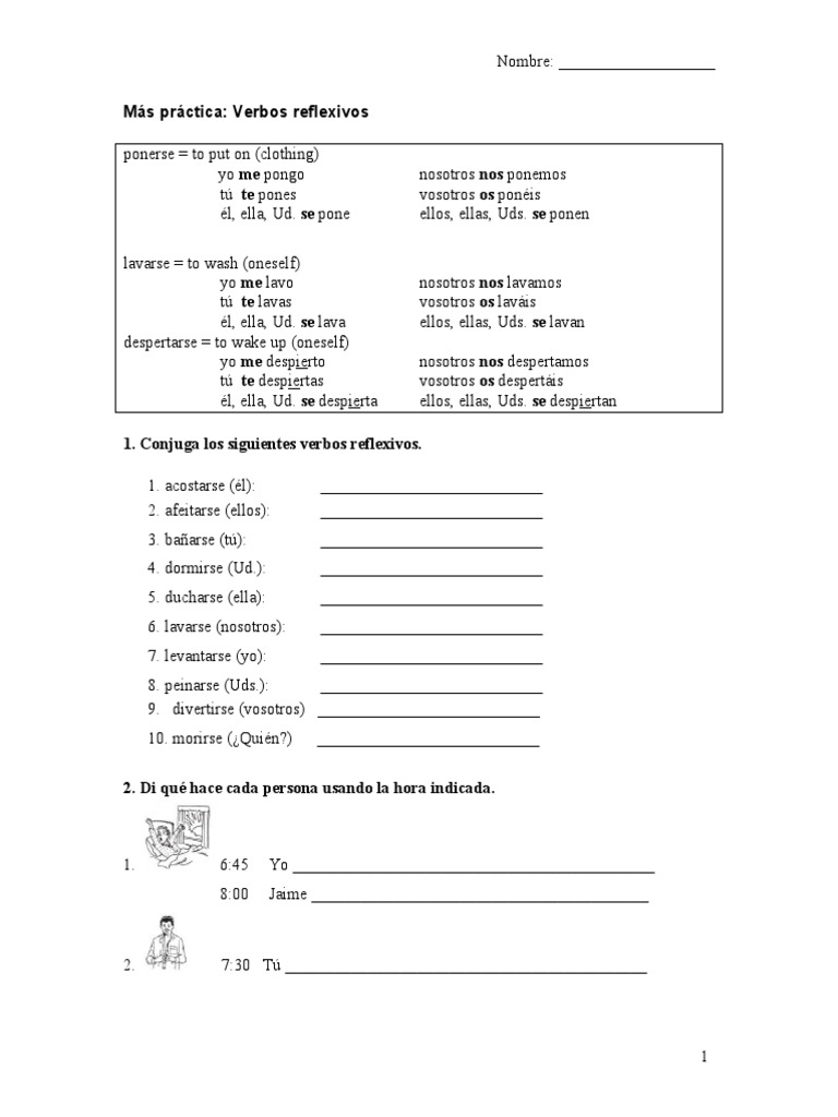 Practica Verbos Reflexivos Worksheet | PDF | Entretenimiento (general)