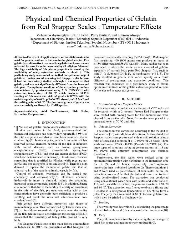 Physical and Chemical Properties of Gelatin From Red Snapper Scales ...
