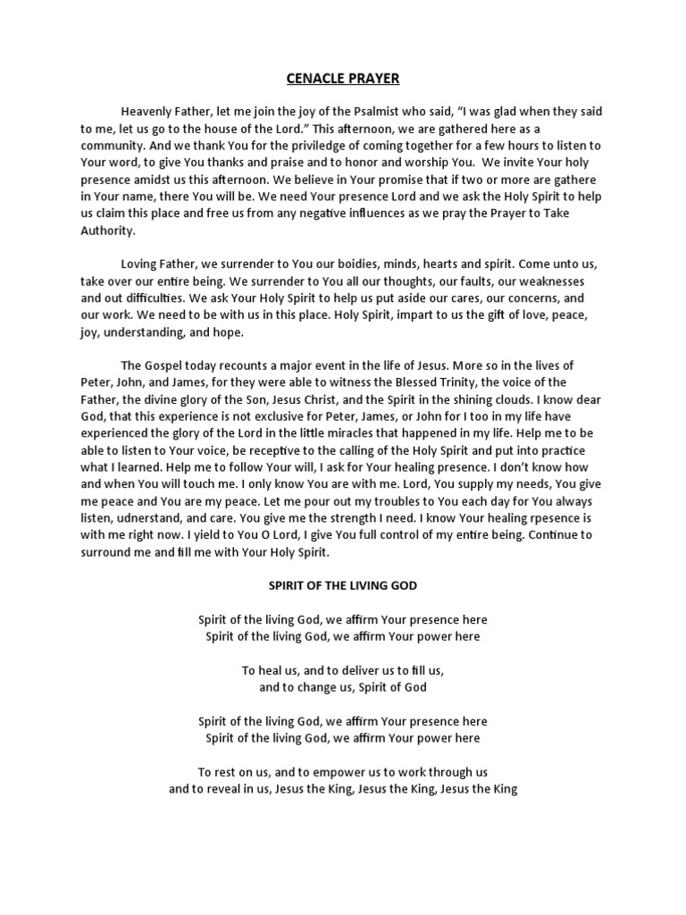 Cenacle Prayer: Spirit of The Living God | PDF | God The Father | Prayer
