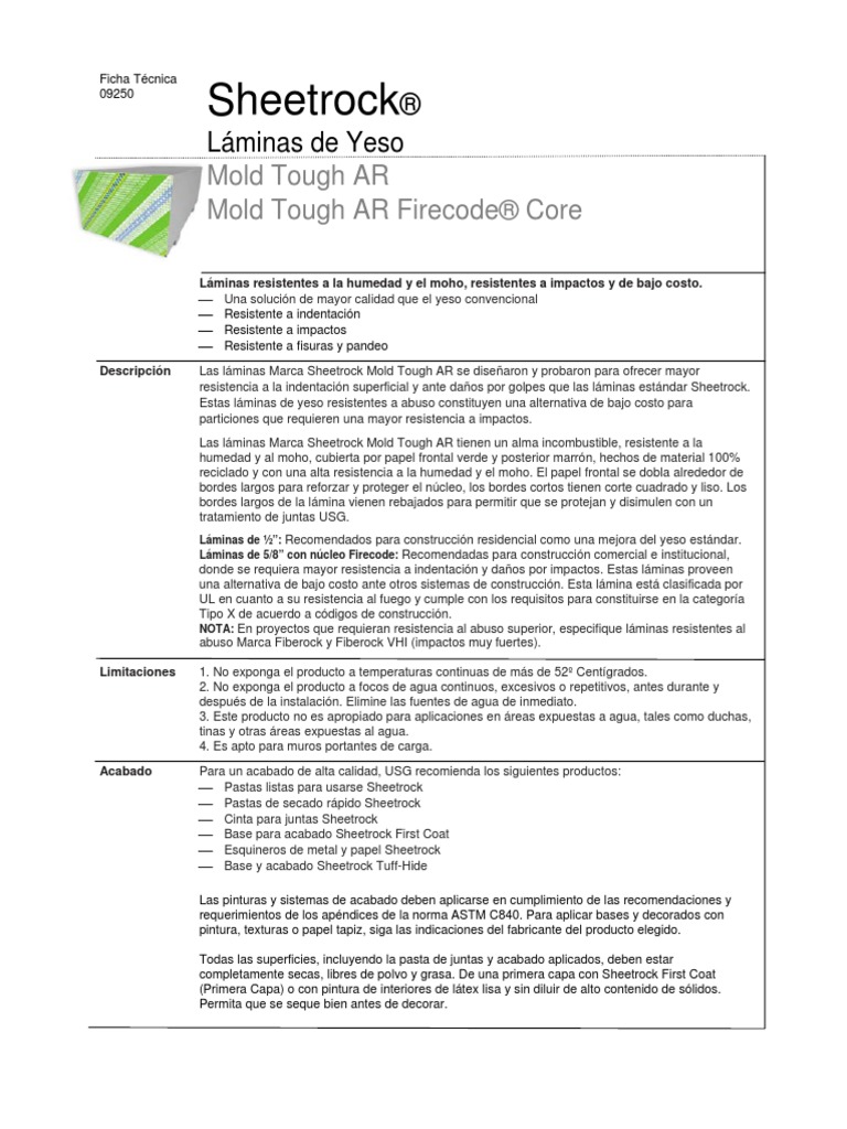 Sheetrock Mold-Tough AR ESPAÑOL | PDF | Pintar | Papel
