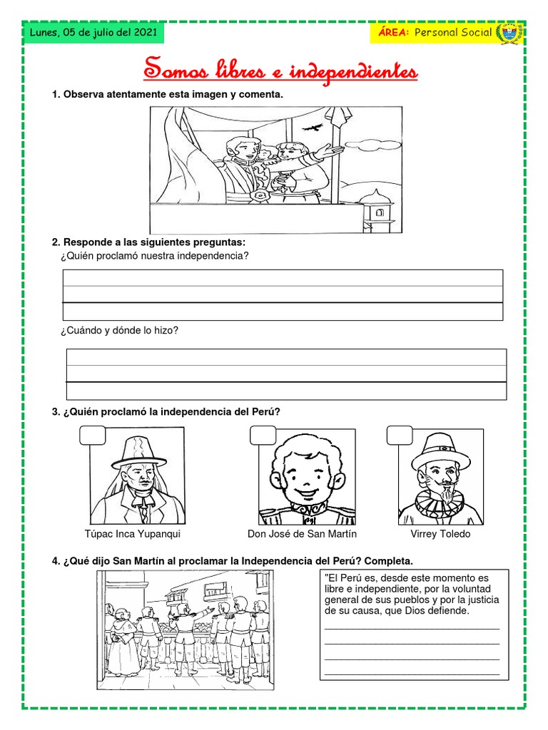Ficha de Ps Proclamacion de La Independencia | PDF