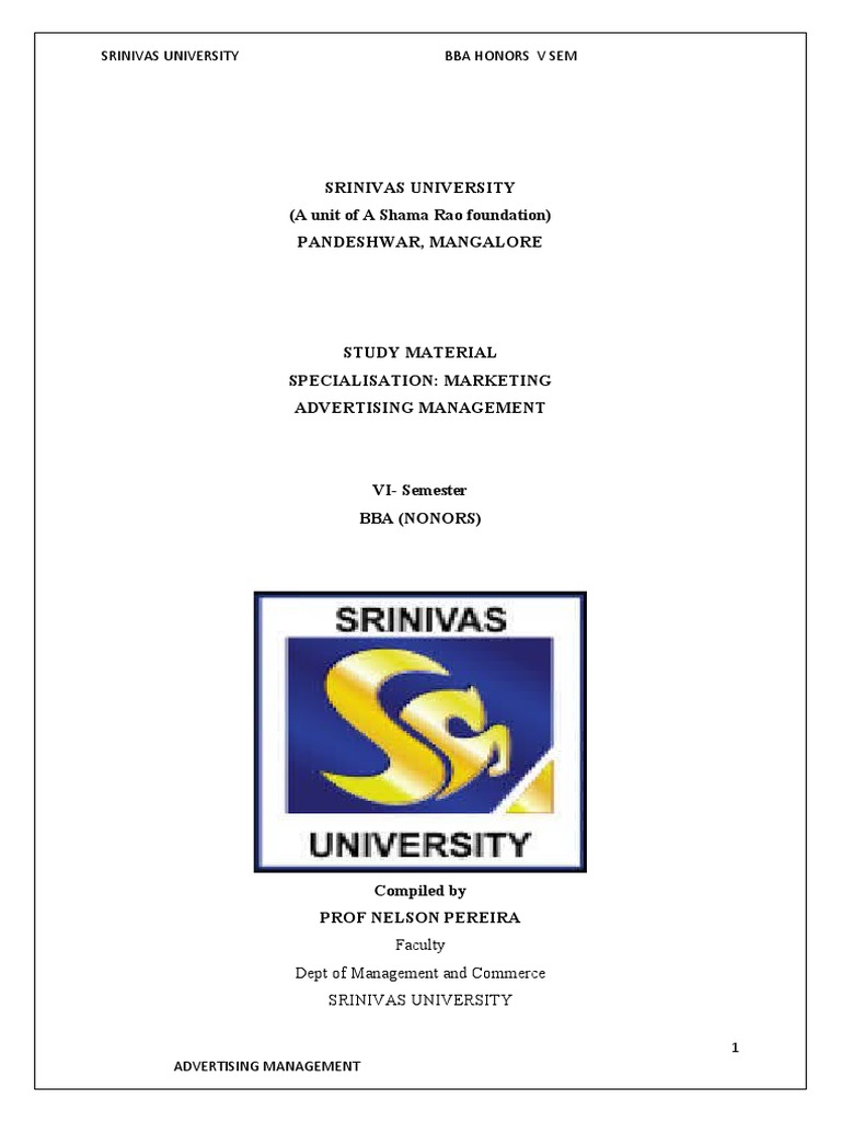 Srinivas University (A Unit of A Shama Rao Foundation) Pandeshwar ...