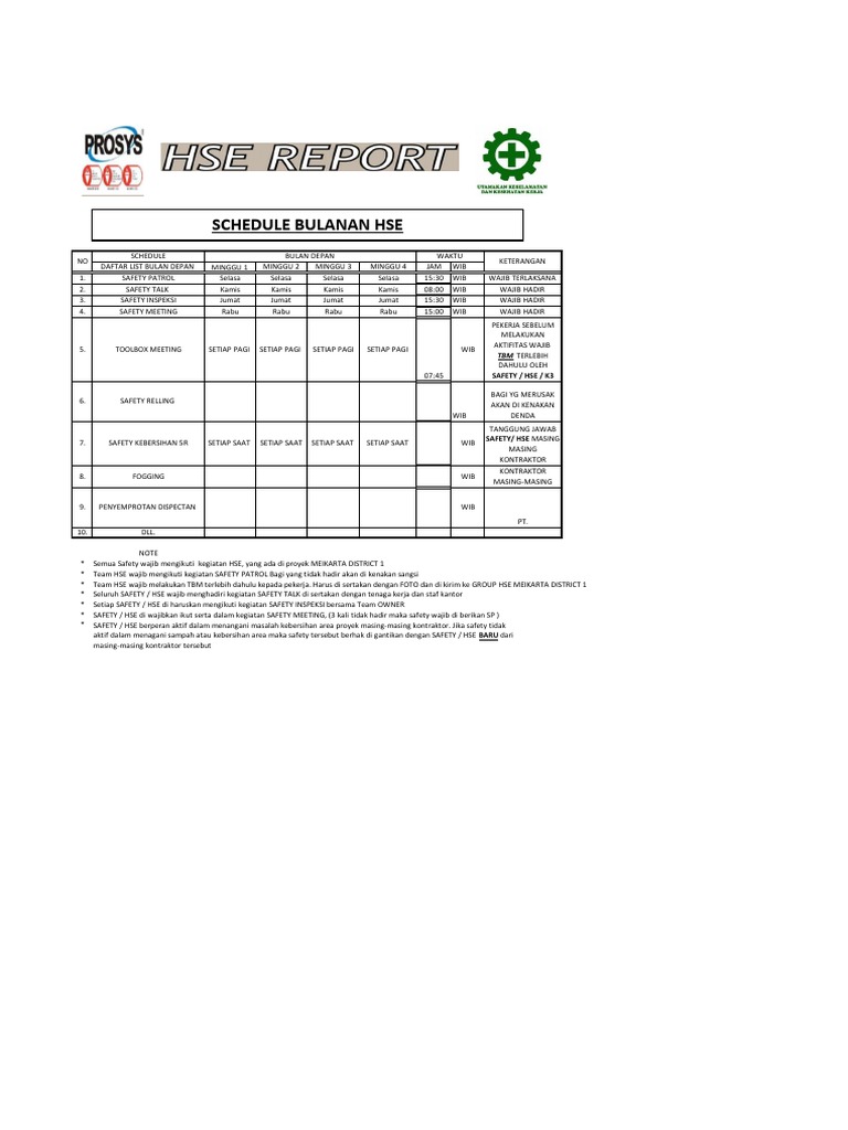 Schejul Bulanan Hse | PDF