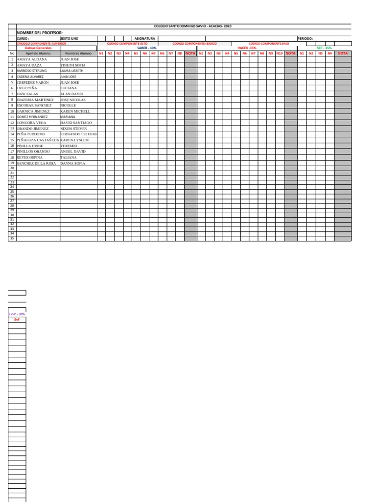 Formato de Notas 6 - 11 | PDF