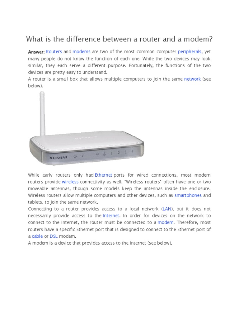 What Is The Difference Between A Router and A Modem | PDF