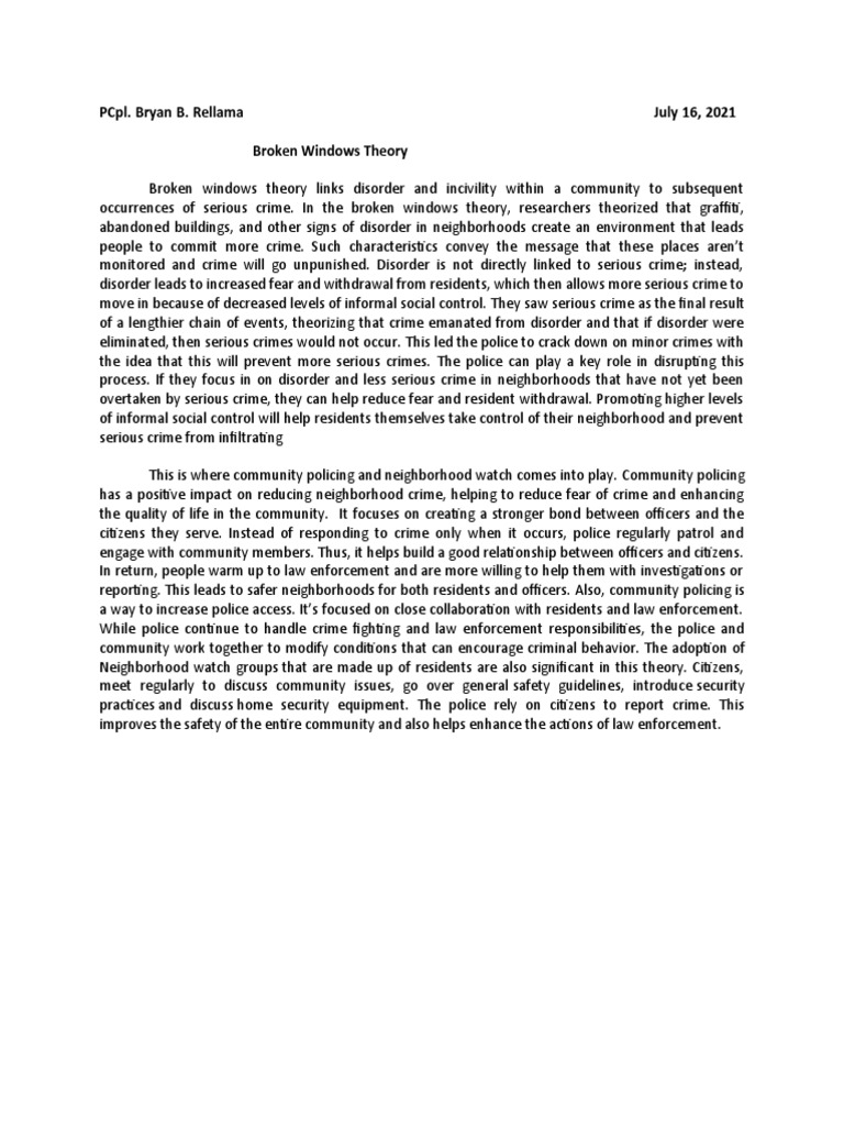 Broken Windows Theory and Community Policing | PDF | Community Policing ...