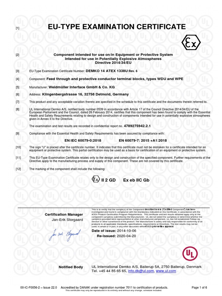 Demko 14 Atex 1338u | PDF | Electrical Engineering | Electricity