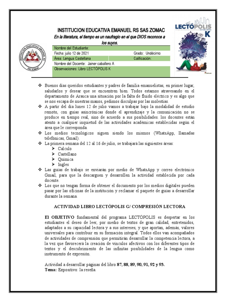 Libro Lectopolis La Reseña Semana 1 | PDF | Autor | Libros