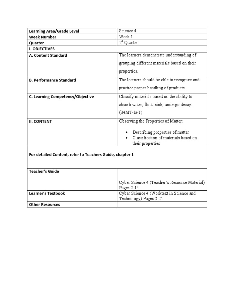 Grade 4 Science: Properties of Matter | PDF | Matter | Learning