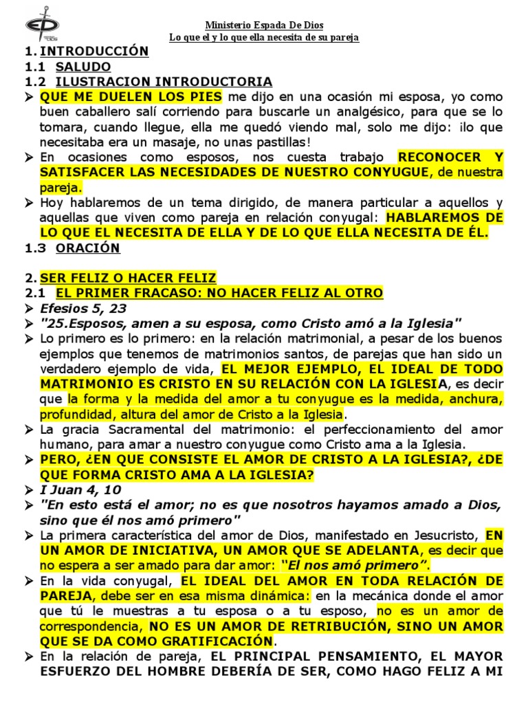 Buenas Nuevas - Lo Que El y Lo Que Ella Necesita de Su Conyugue | PDF ...