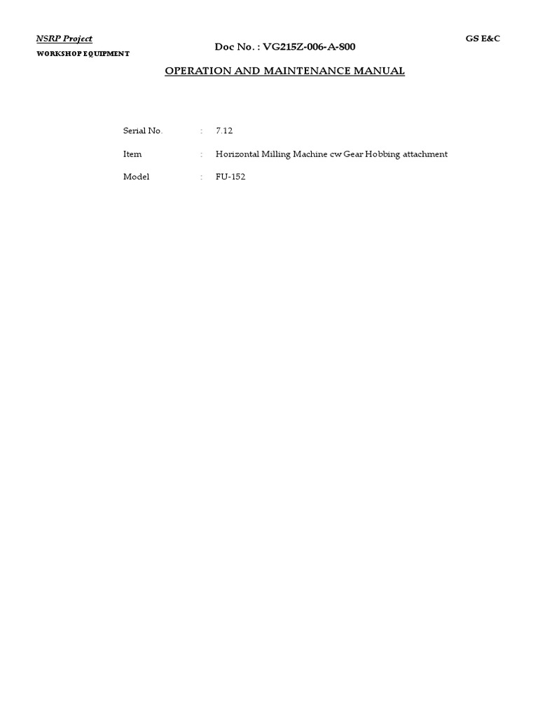 Horizontal Milling Machine CW Gear Hobbing Attachment12 | PDF ...