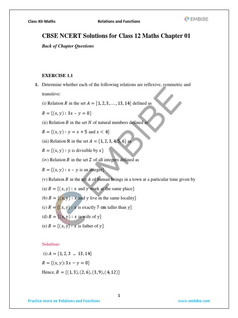 Chapter 1 Relations and Function | PDF | Function (Mathematics ...