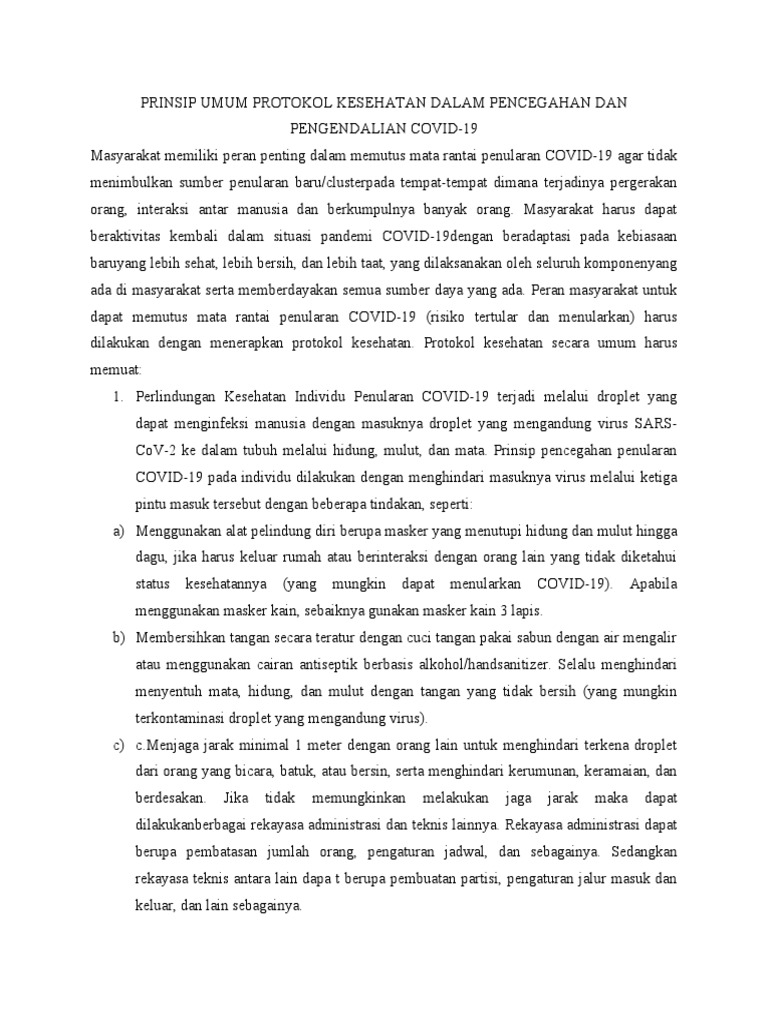 PRINSIP UMUM PROTOKOL KESEHATAN DALAM PENCEGAHAN DAN PENGENDALIAN COVID ...
