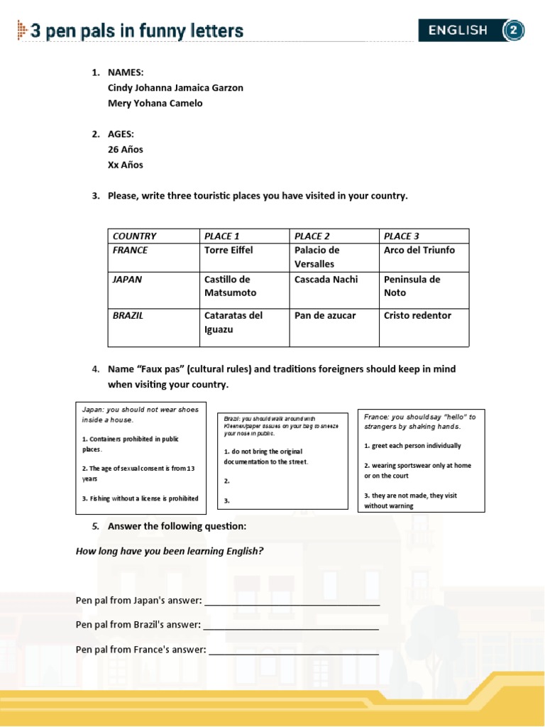 Pen - Pal - Application - Form Actividad 1 Ingles 2 | PDF