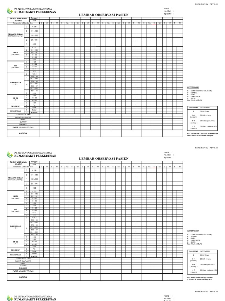 Lembar Observasi Pasien: Early Warning Score | PDF