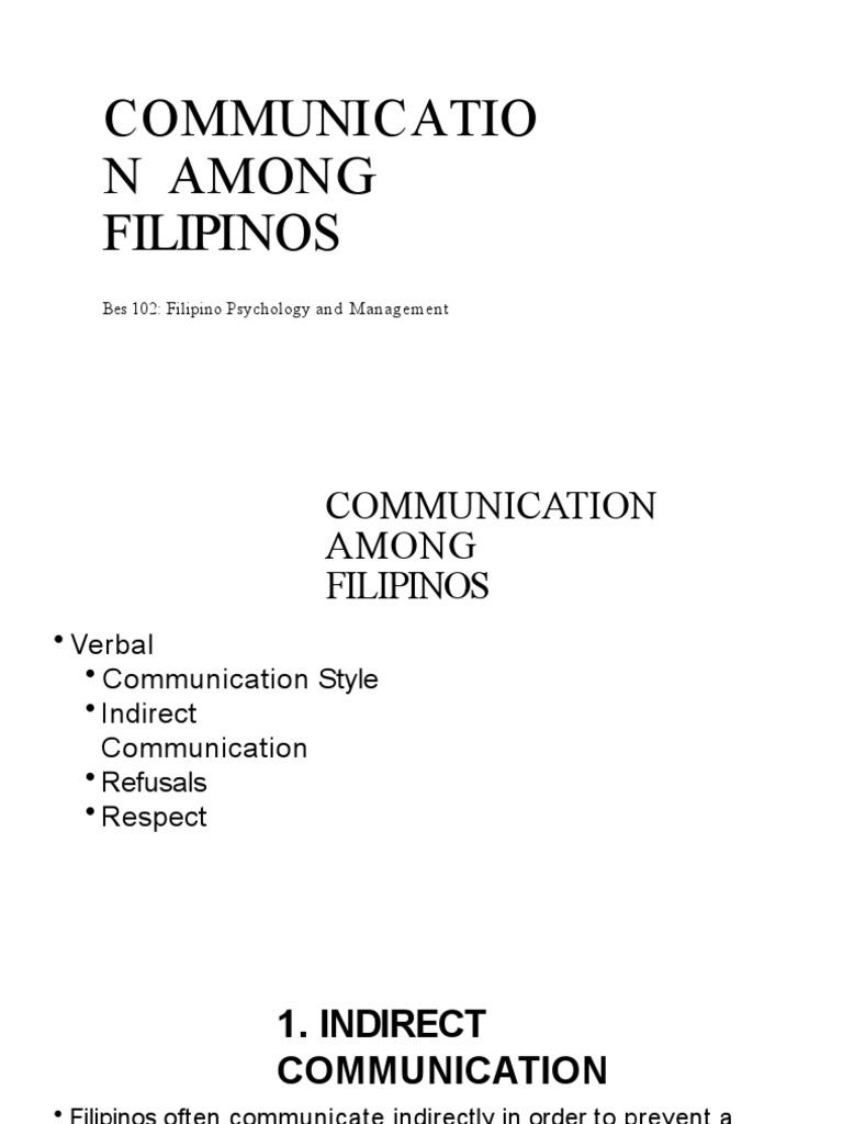 Communicatio N Among Filipinos: Bes 102: Filipino Psychology and ...