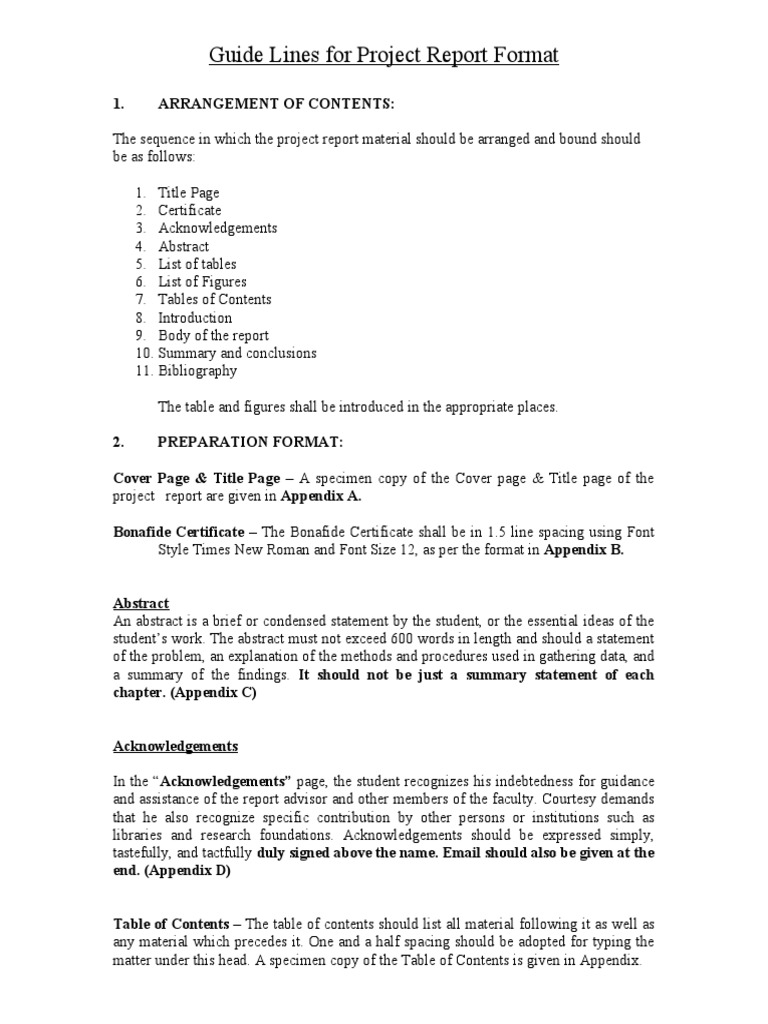Guide Lines For Project Report Format | PDF | Written Communication ...