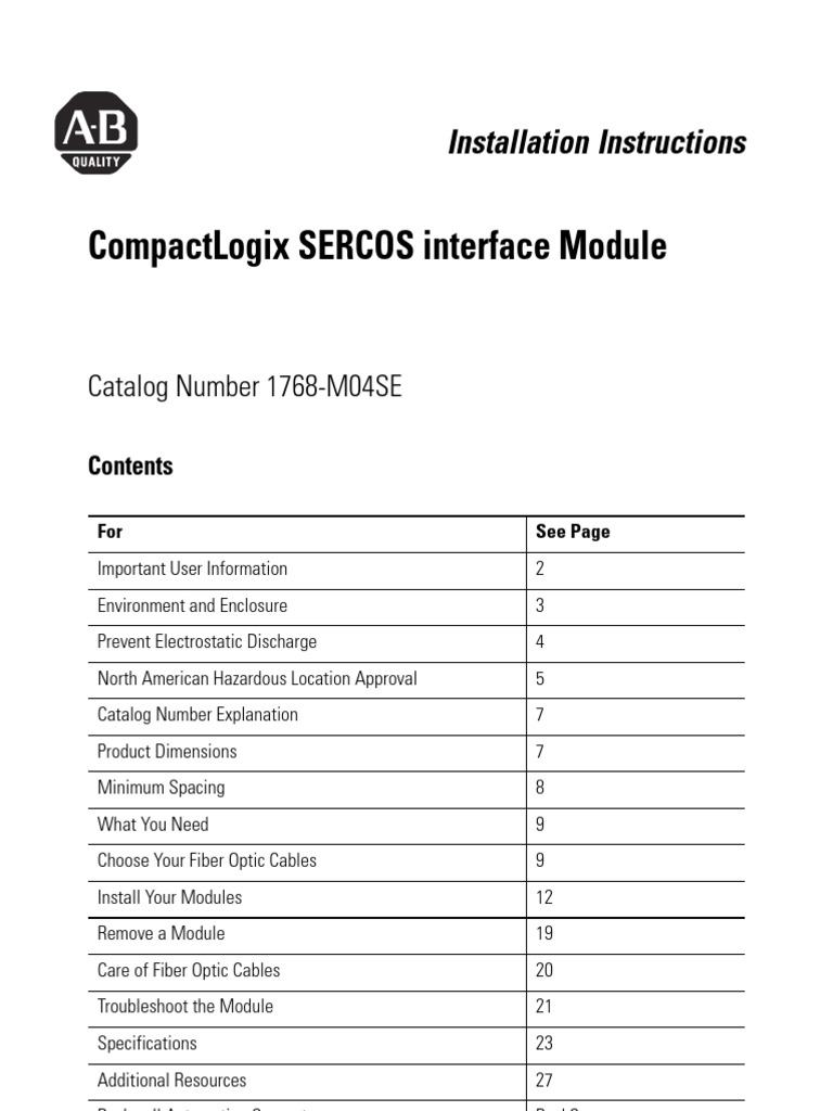 Compactlogix Sercos Interface Module: Installation Instructions | PDF ...