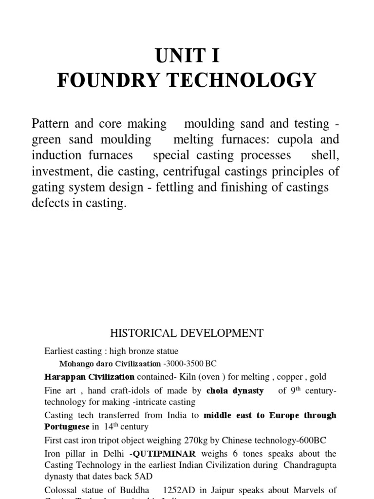 Unit I Foundry Technology | PDF | Casting (Metalworking) | Process Engineering