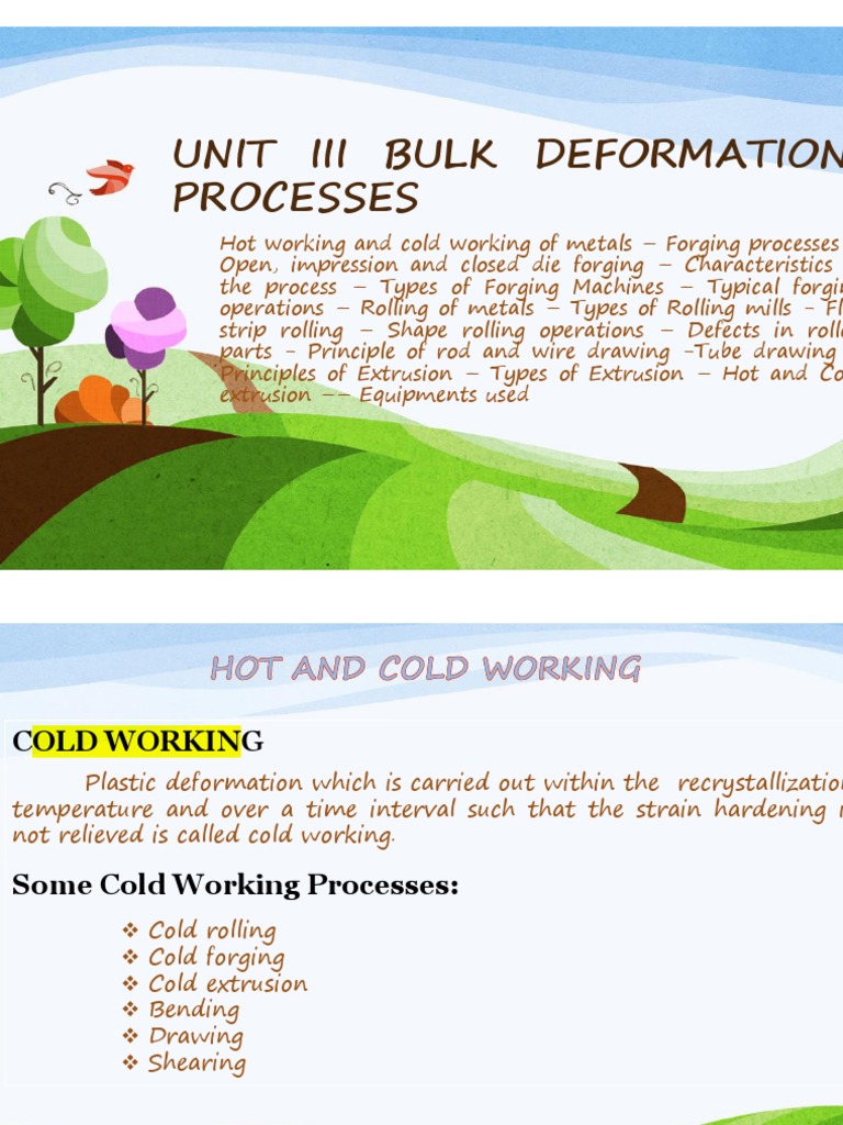Unit Iii Bulk Processes Bulk Deformation | PDF | Forging | Rolling ...