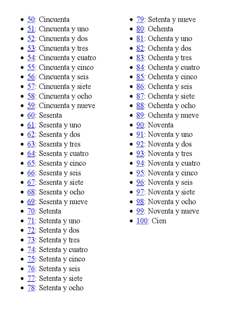 Numeros de 50 A 100 | PDF