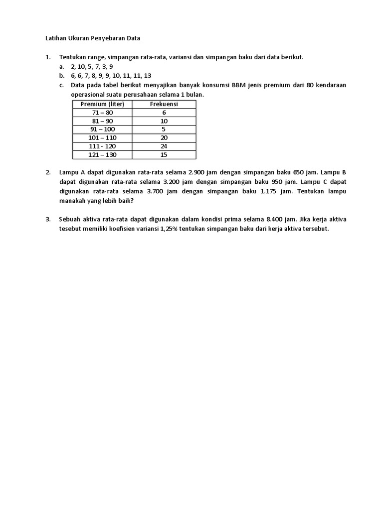 Latihan Ukuran Penyebaran Data | PDF