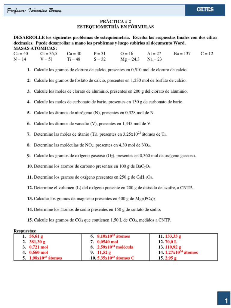Practica - 2 - Estequiometria en Formulas-1 | PDF | Mole (Unidad ...