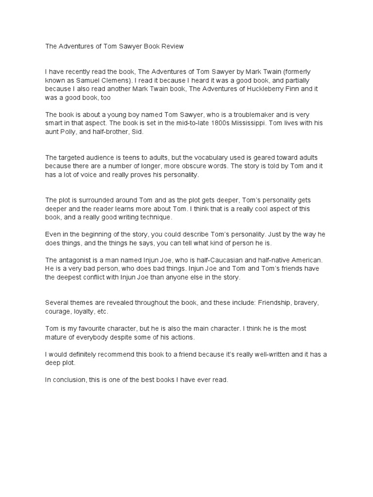 The Adventures of Tom Sawyer Book Review | PDF