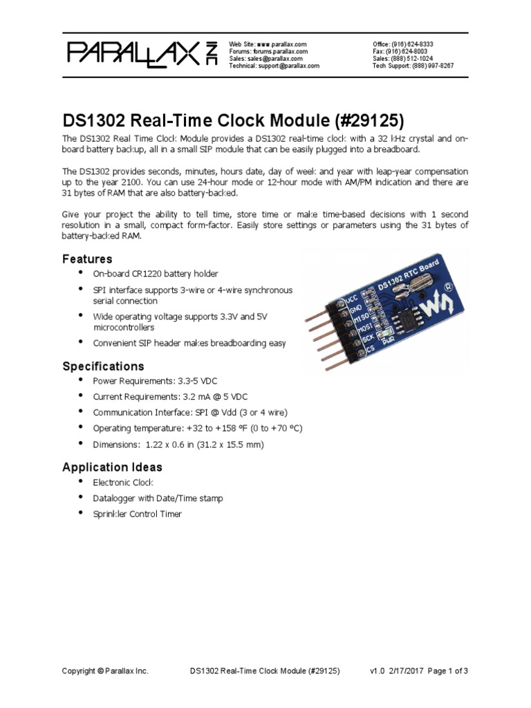 DS1302 RTC Module Guide v1.0 1111713 | PDF | Electrical Engineering ...