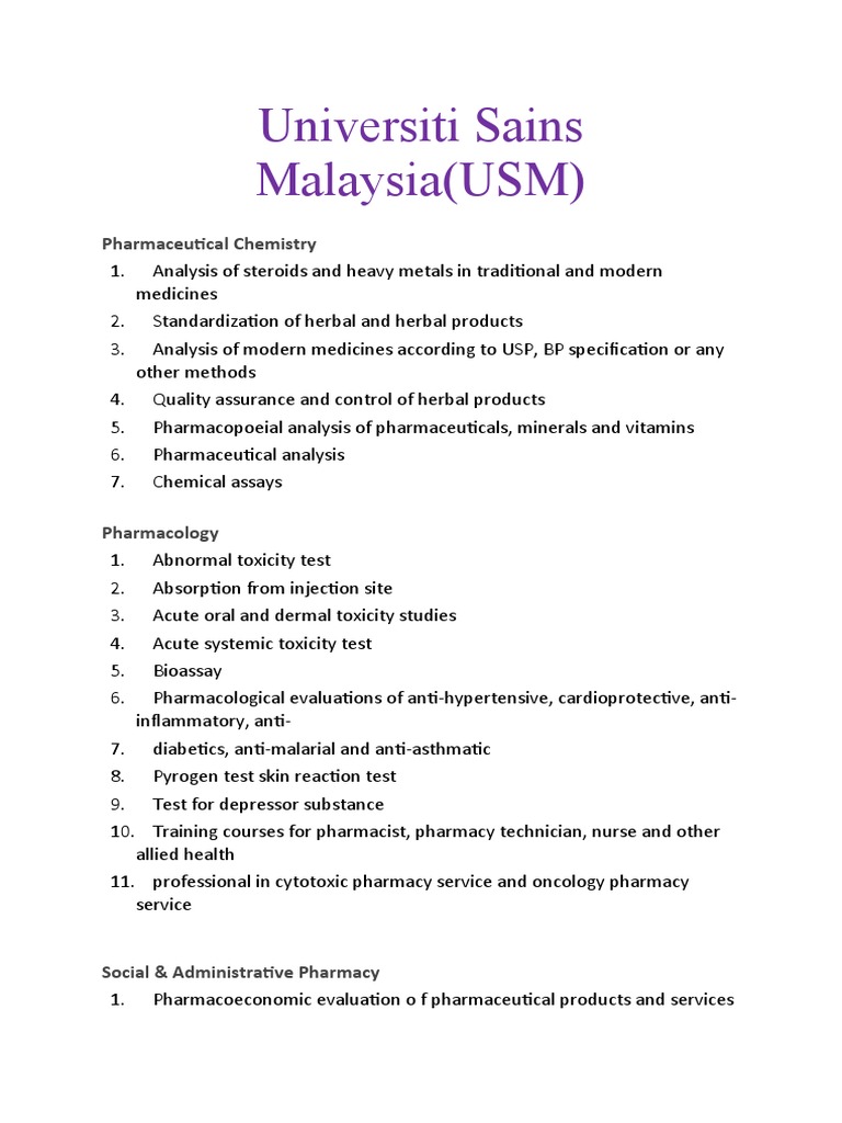 Universiti Sains Malaysia (USM) : Pharmaceutical Chemistry | PDF ...
