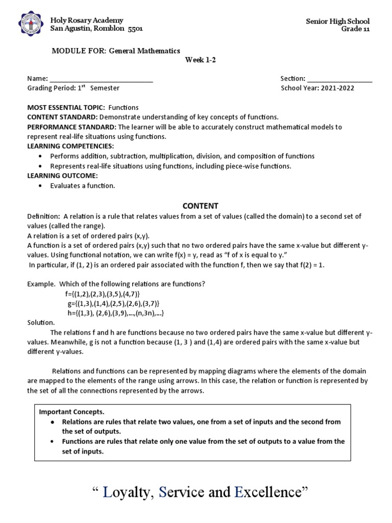 MOdule GRADE 11 Module 1-2 | PDF | Function (Mathematics ...