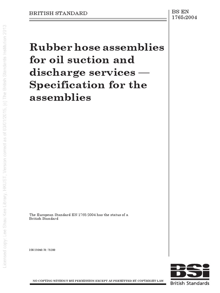 (BS EN 1765 - 2004) - Rubber Hose Assemblies For Oil | PDF | Screw | Wire