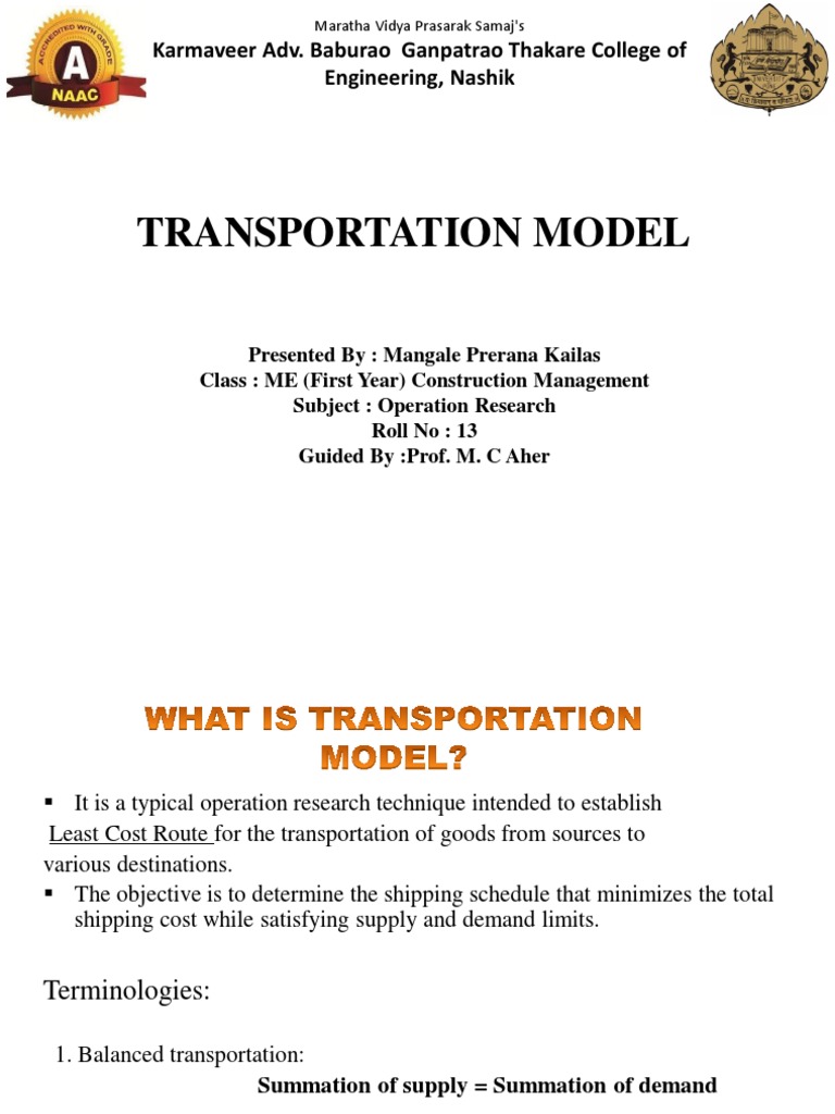 Transportation Model: Karmaveer Adv. Baburao Ganpatrao Thakare College ...