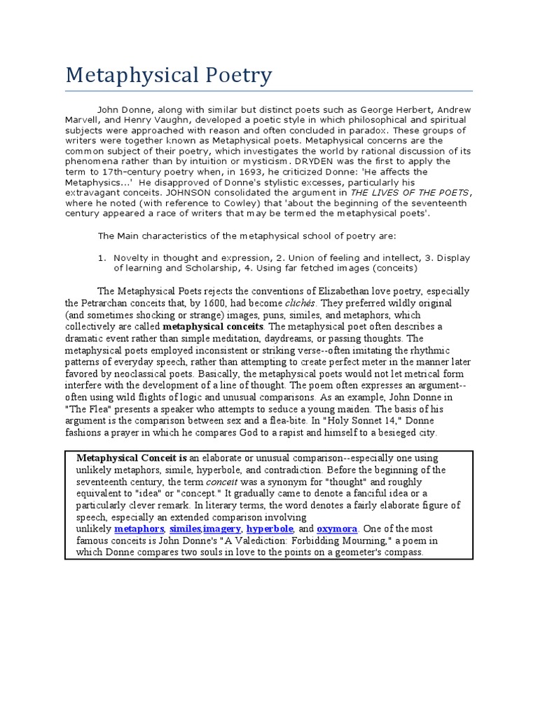 Metaphysical Poetry: Metaphysical Conceit Is An Elaborate or Unusual ...
