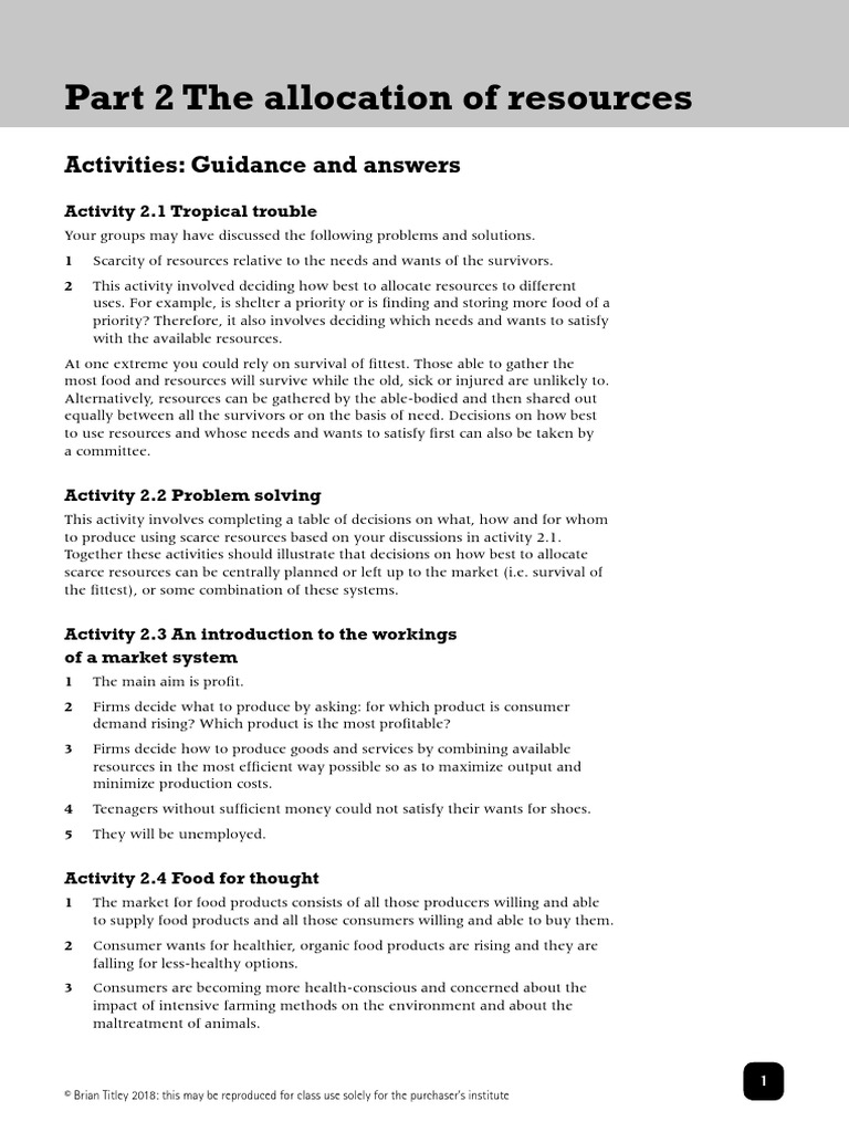 Part 2 The Allocation of Resources: Activities: Guidance and Answers ...