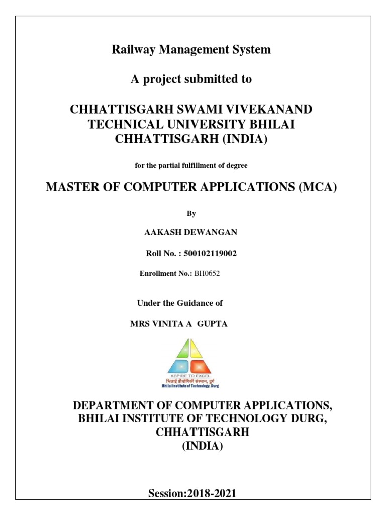 Railway Management System A Project Submitted To Chhattisgarh Swami ...