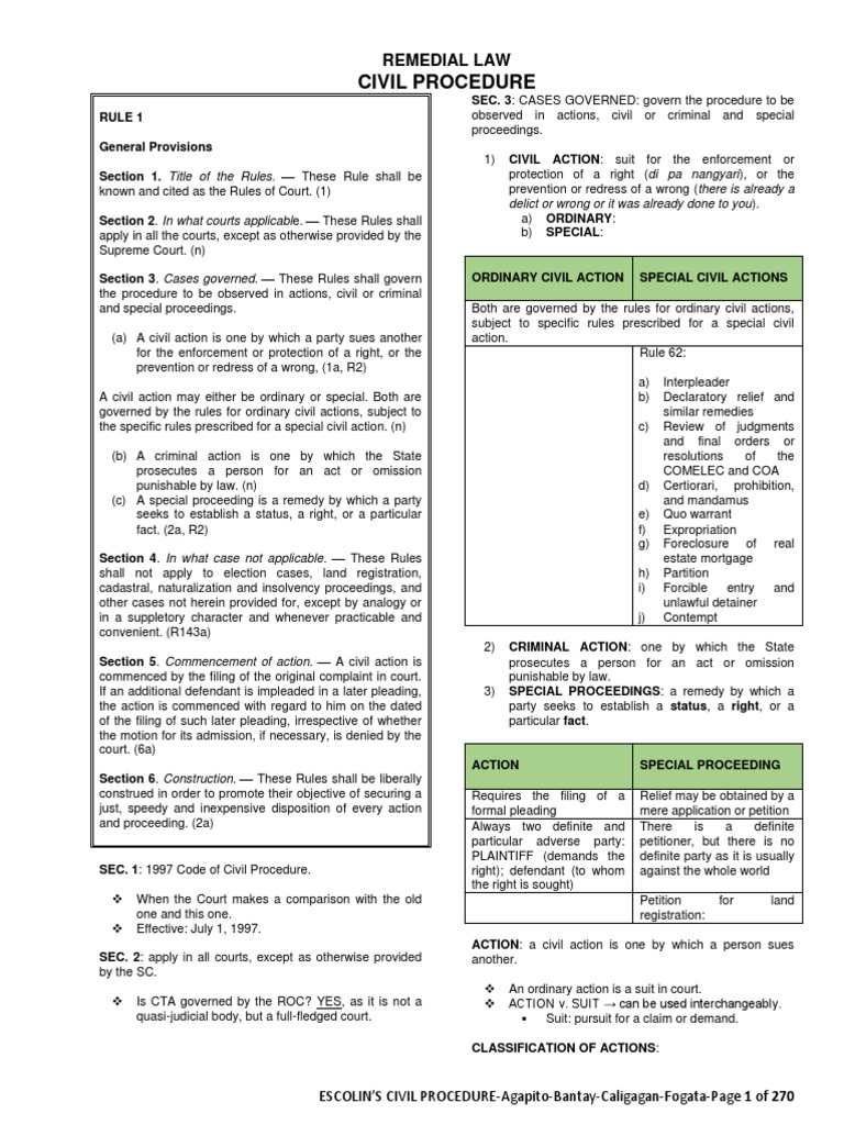 CIVIL PROCEDURE Reviewer | PDF | In Rem Jurisdiction | Joinder