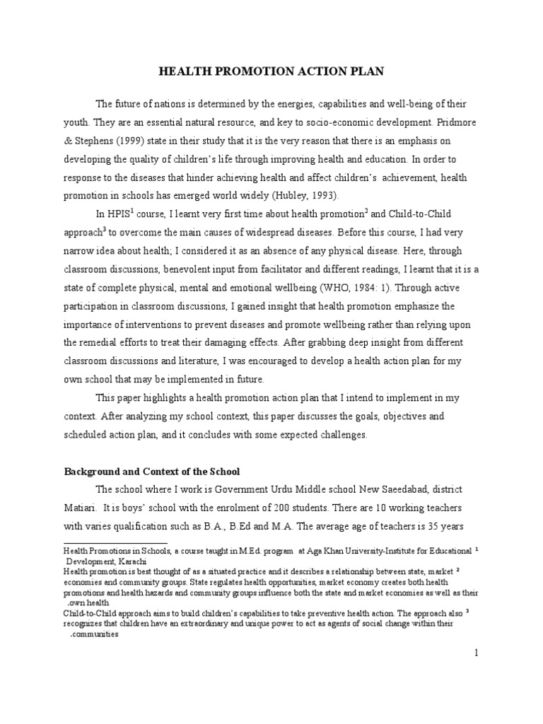 Health Promotion Action Plan2 | PDF | Schools | Teachers