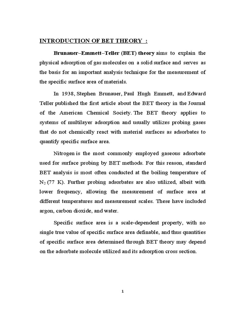 Introduction of Bet Theory:: Brunauer-Emmett-Teller (BET) Theory Aims ...