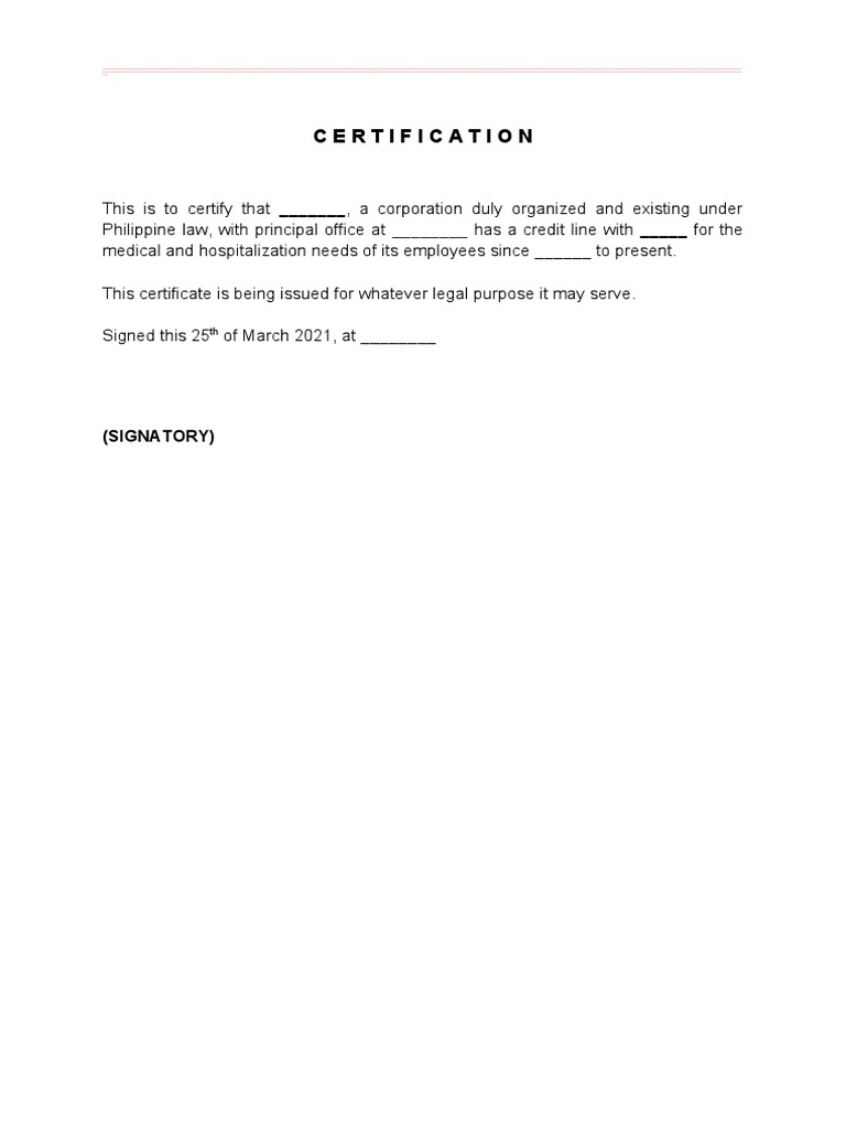 Credit Line Certification for Corporation | PDF