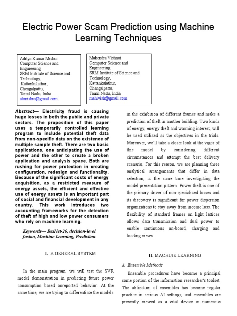 Machine Learning Techniques For Predicting And Preventing Electric Power Theft Pdf Receiver