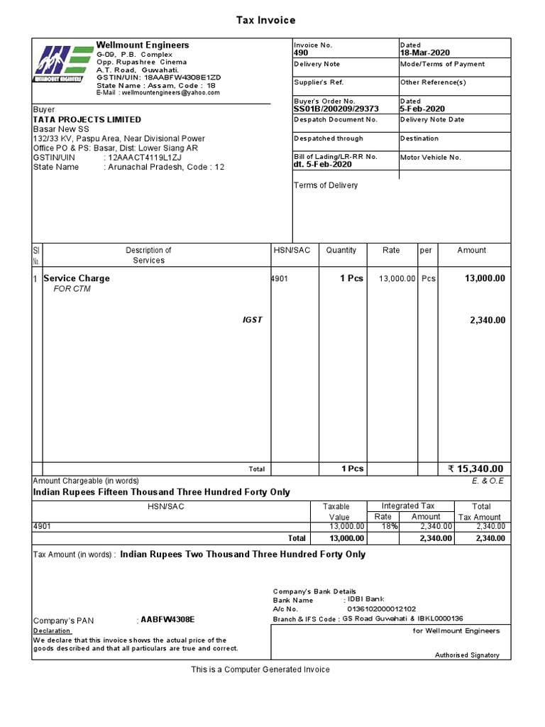TATA Projects | PDF | Invoice | Taxation