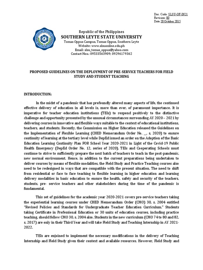 Guidelines for Field Study Deployment | PDF | Teachers | Mentorship
